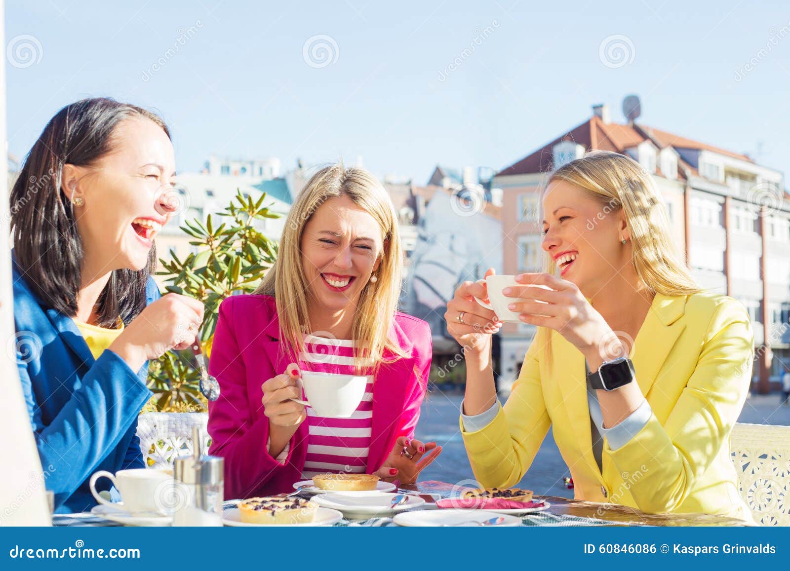 Three women laughing stock photo. Image of friends, girl - 60846086