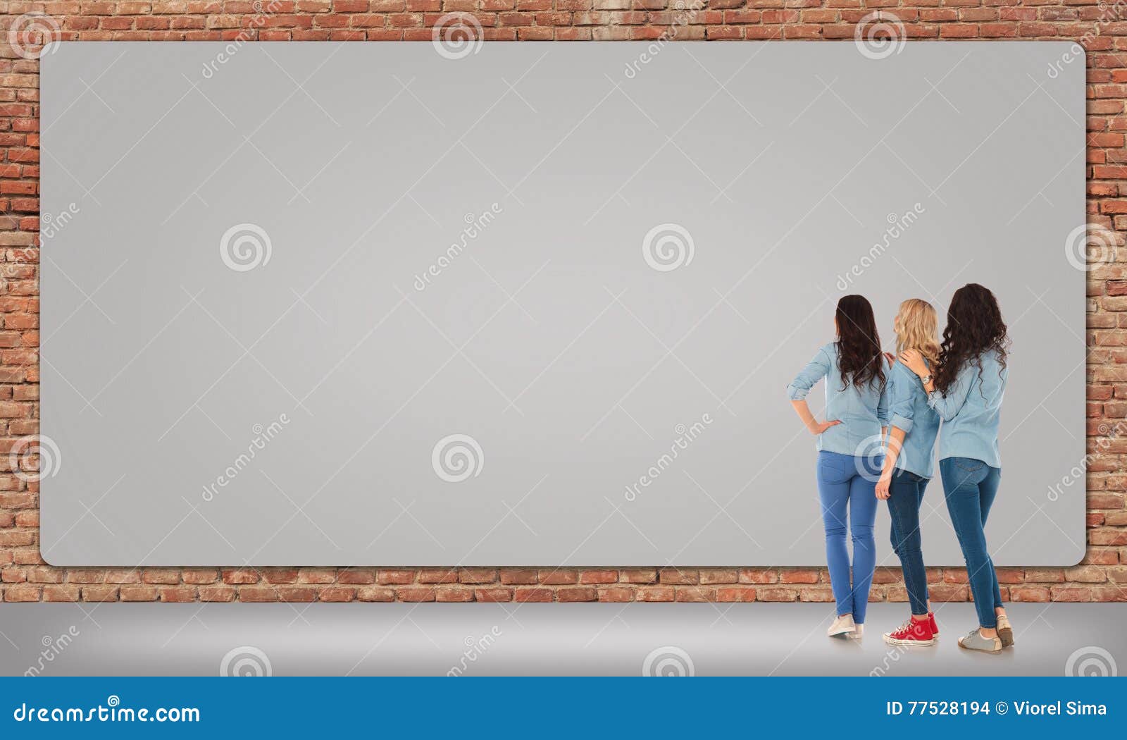 Three Women Looking at a Big Blank Billboard Stock Photo - Image of ...