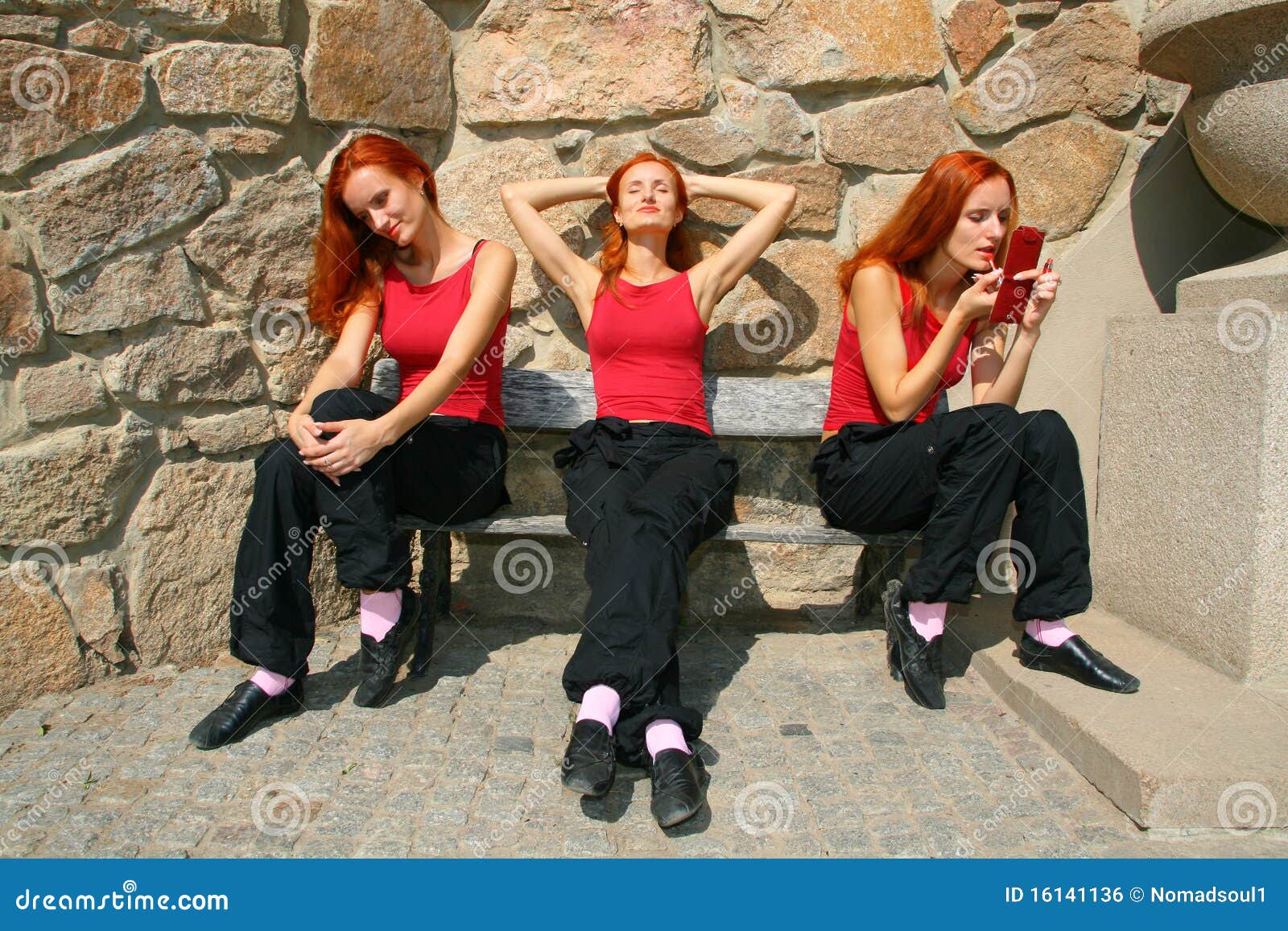 Three women on park bench stock photo. Image of thinking - 16141136