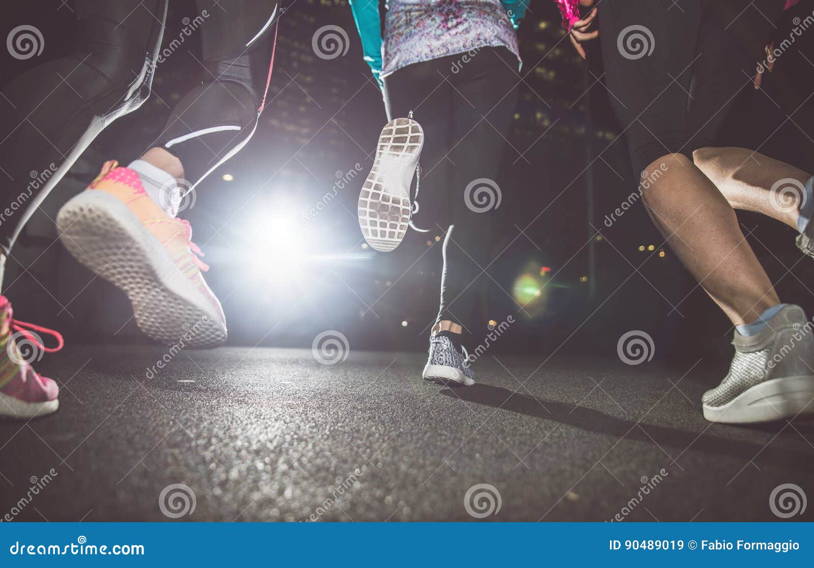 Three Women Running in the Night Stock Image - Image of active, friends ...