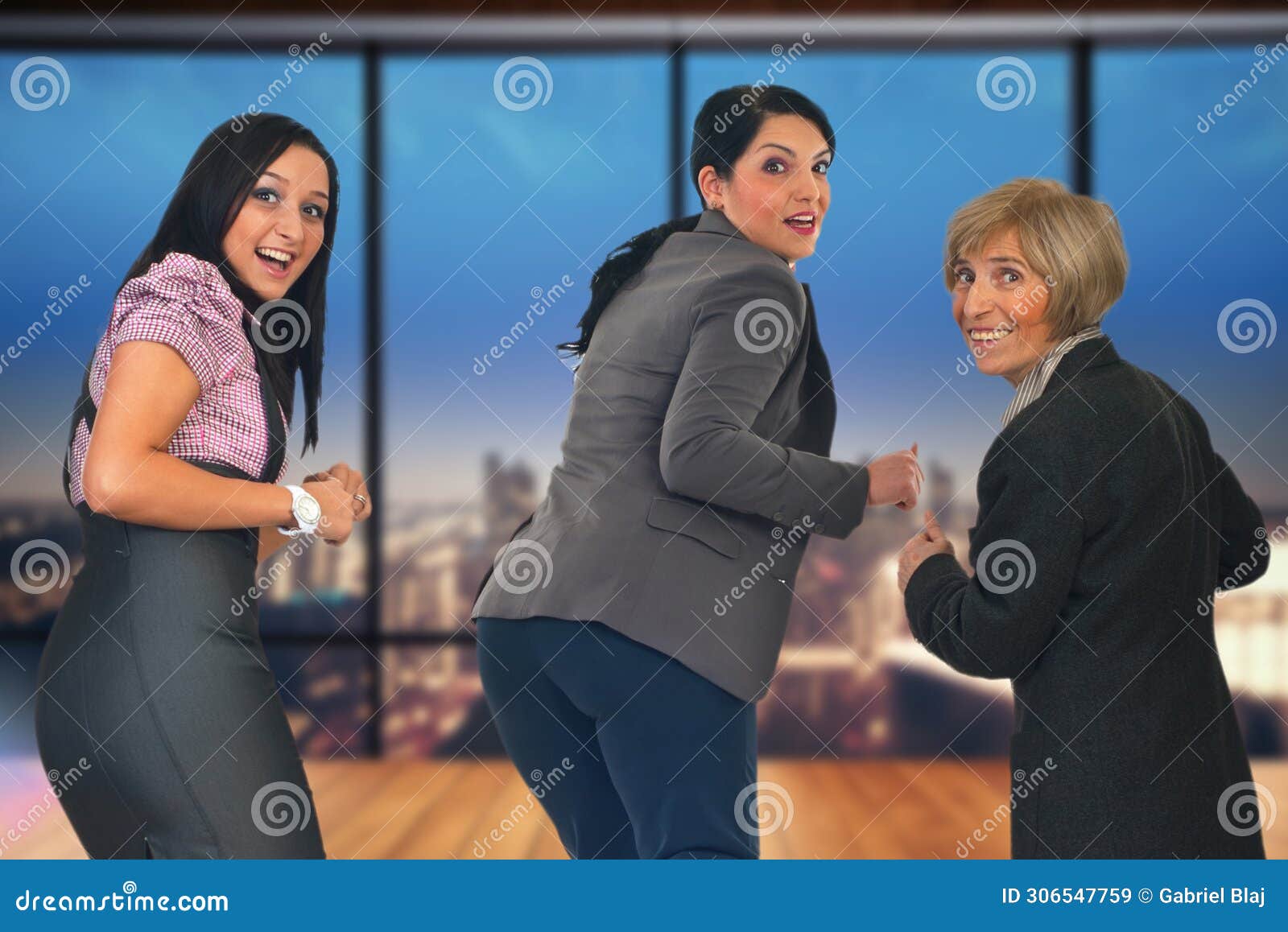 Three Women are Running in the Office Stock Image - Image of hustle ...