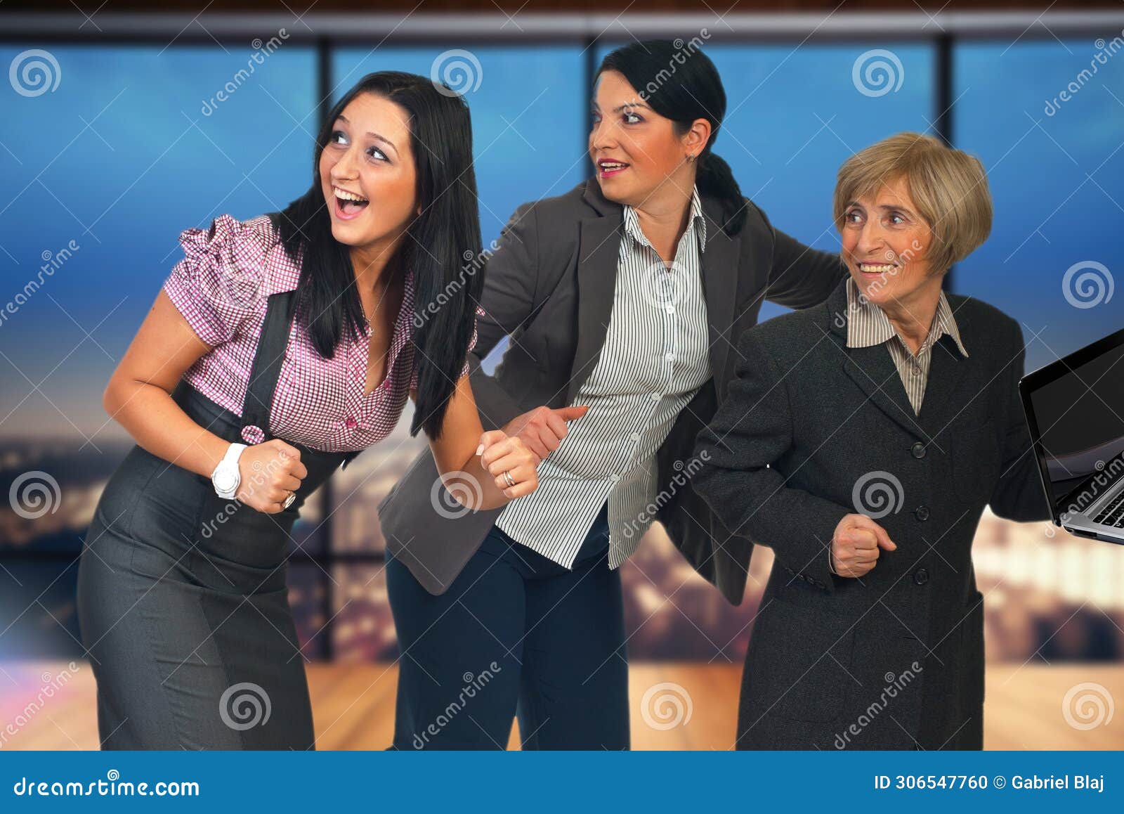 Three Women are Running in the Office Stock Photo - Image of career ...