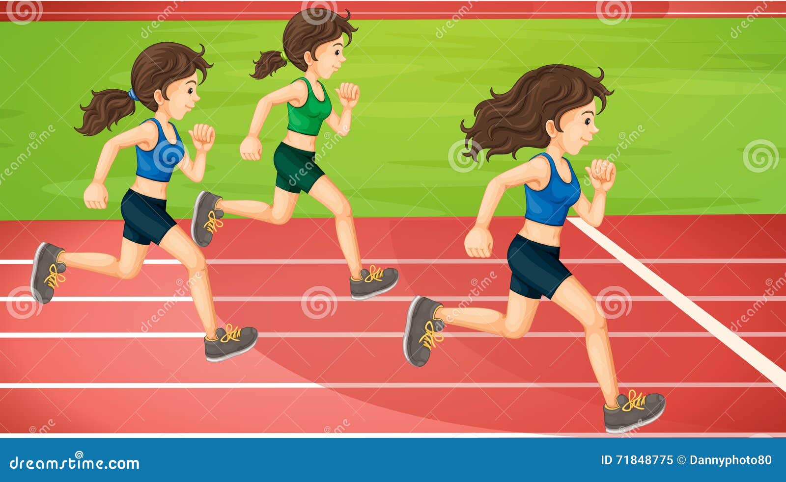 Three Women Running in the Track Stock Vector - Illustration of field ...