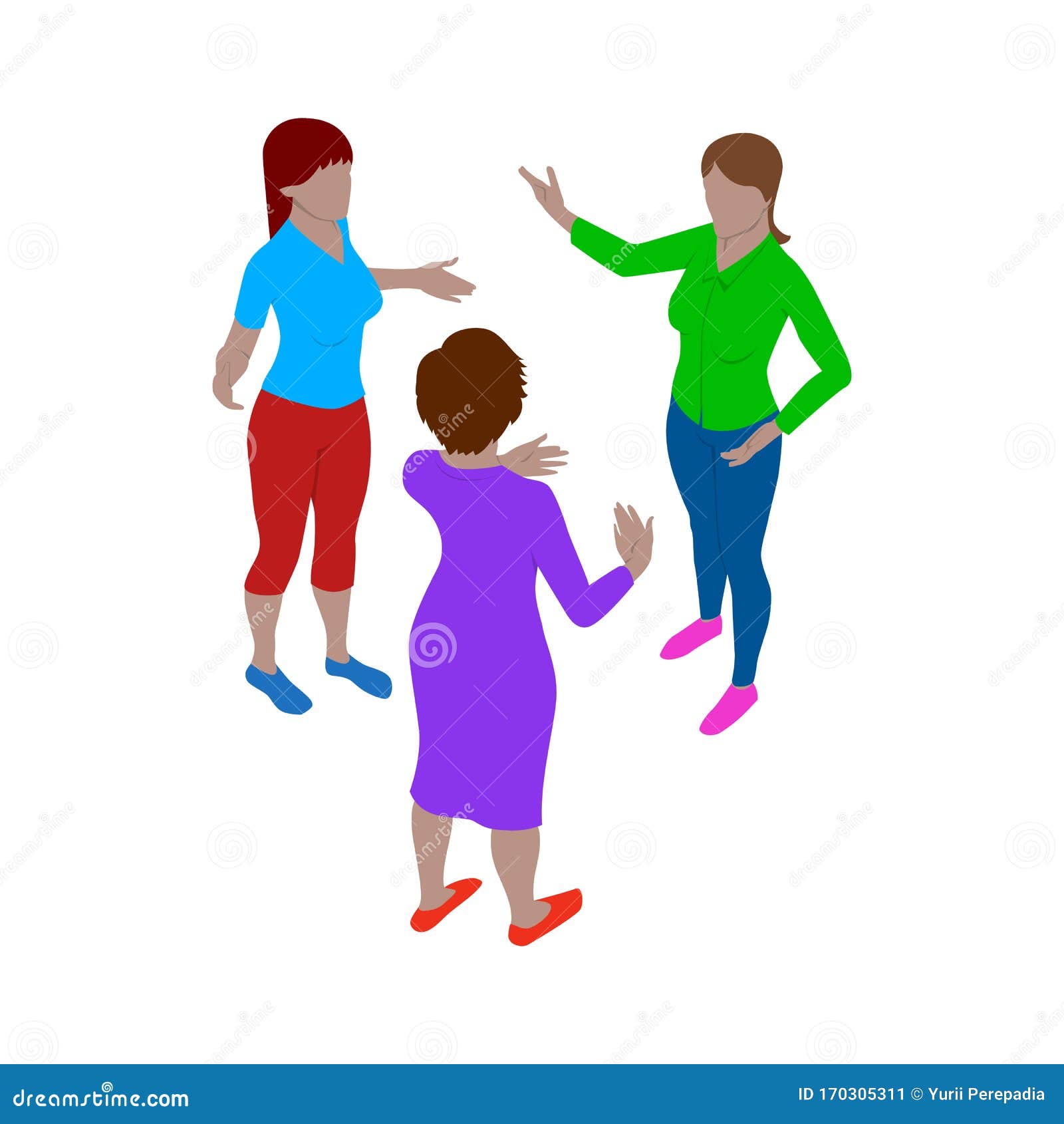 Three Men Talk Emotionally While Standing Scene Of People In Isometric