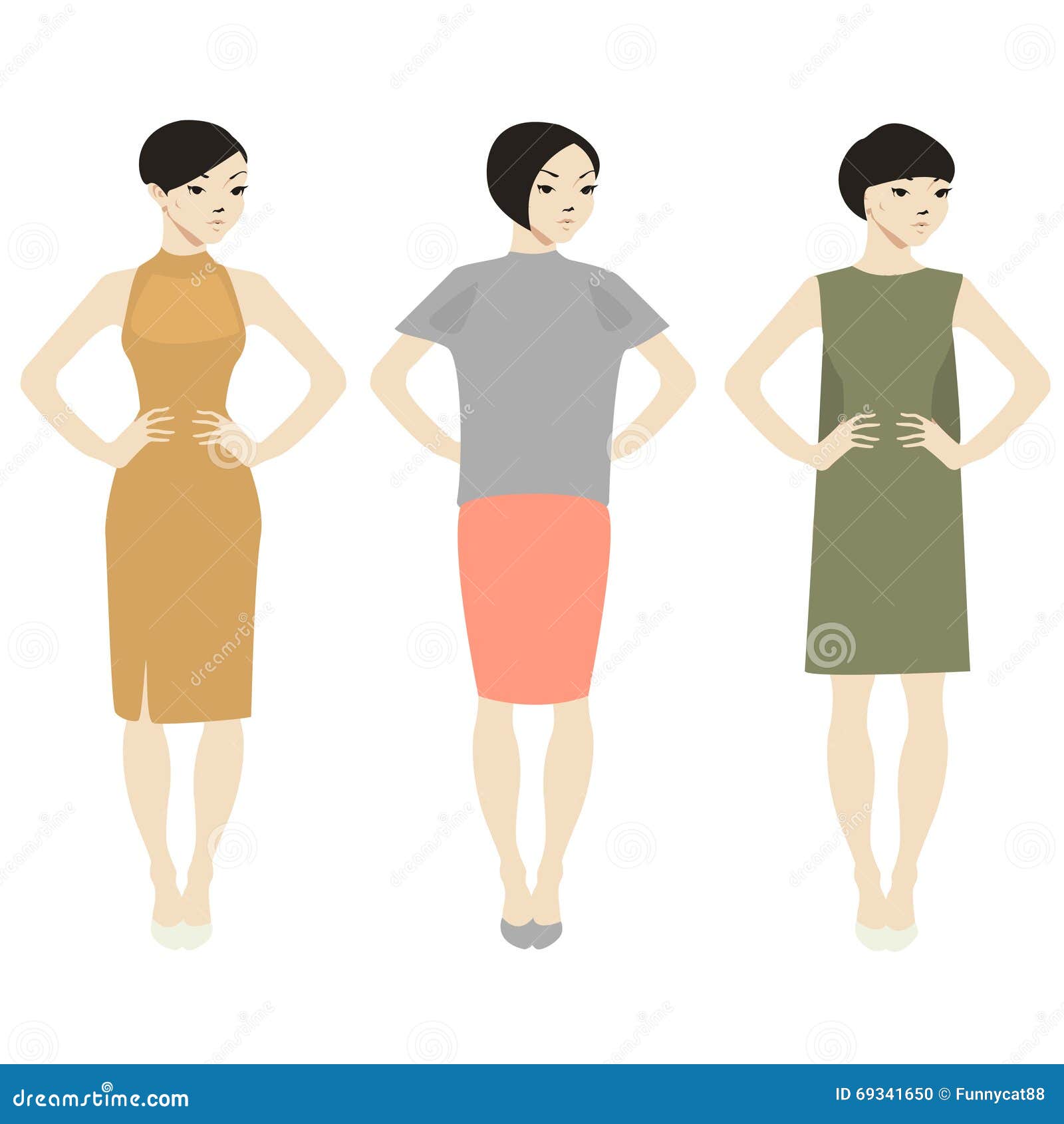 Three women stock vector. Illustration of women, collection - 69341650