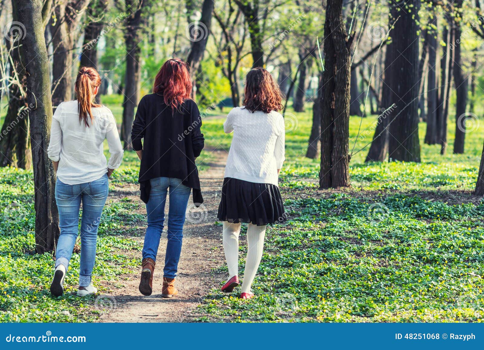 Three women walking away stock photo. Image of nature - 48251068