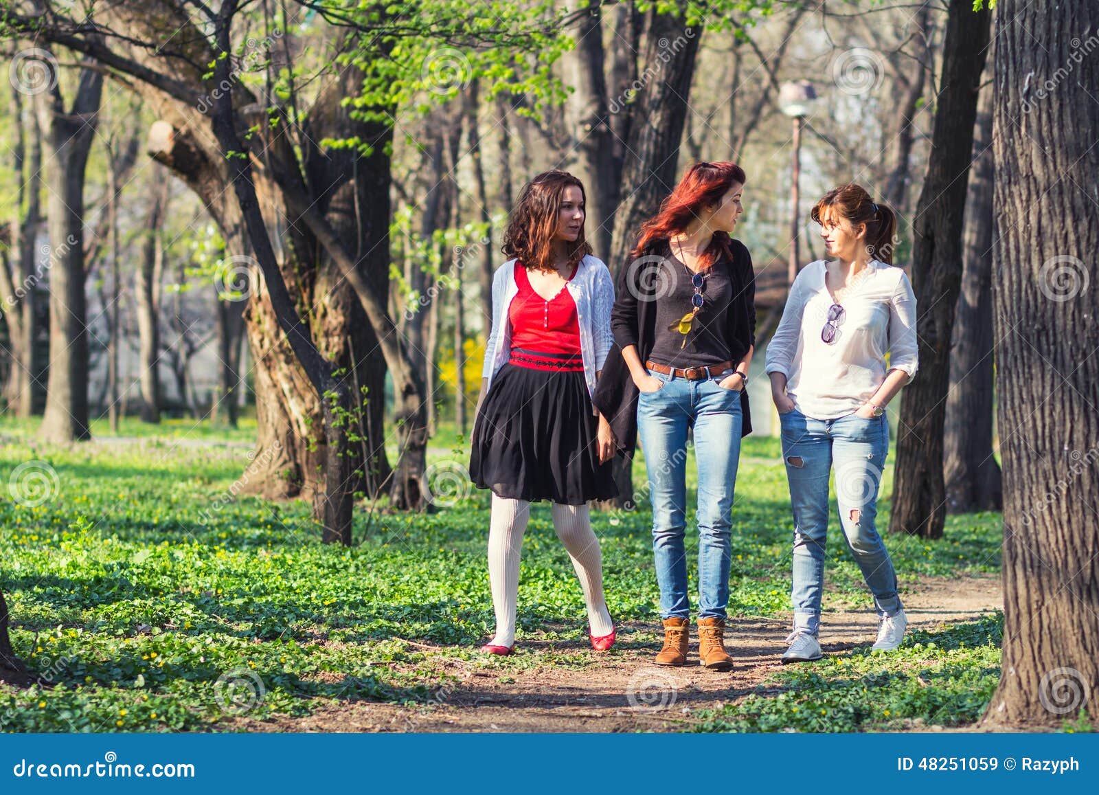 Three Women Walking in the Park Stock Image - Image of outside, spring ...
