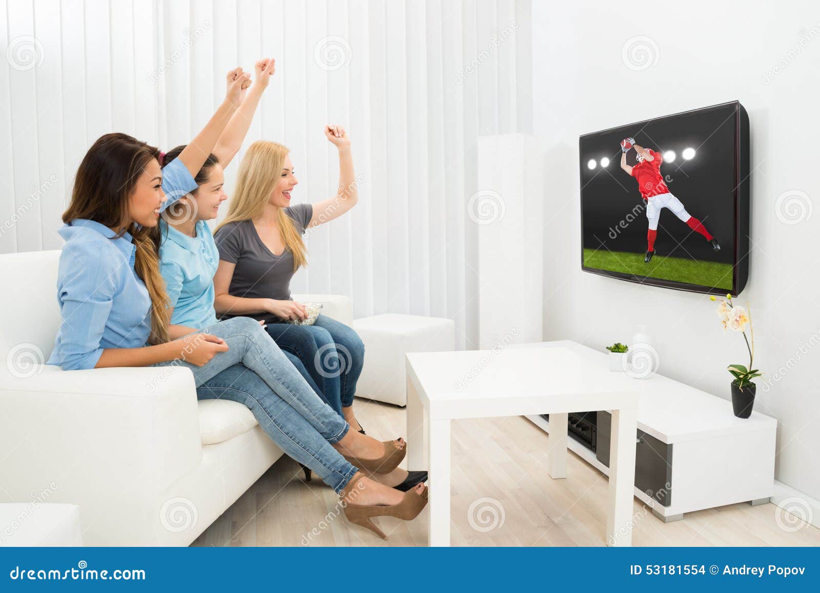 Three Women Watching Rugby Match Stock Photo - Image of friend ...