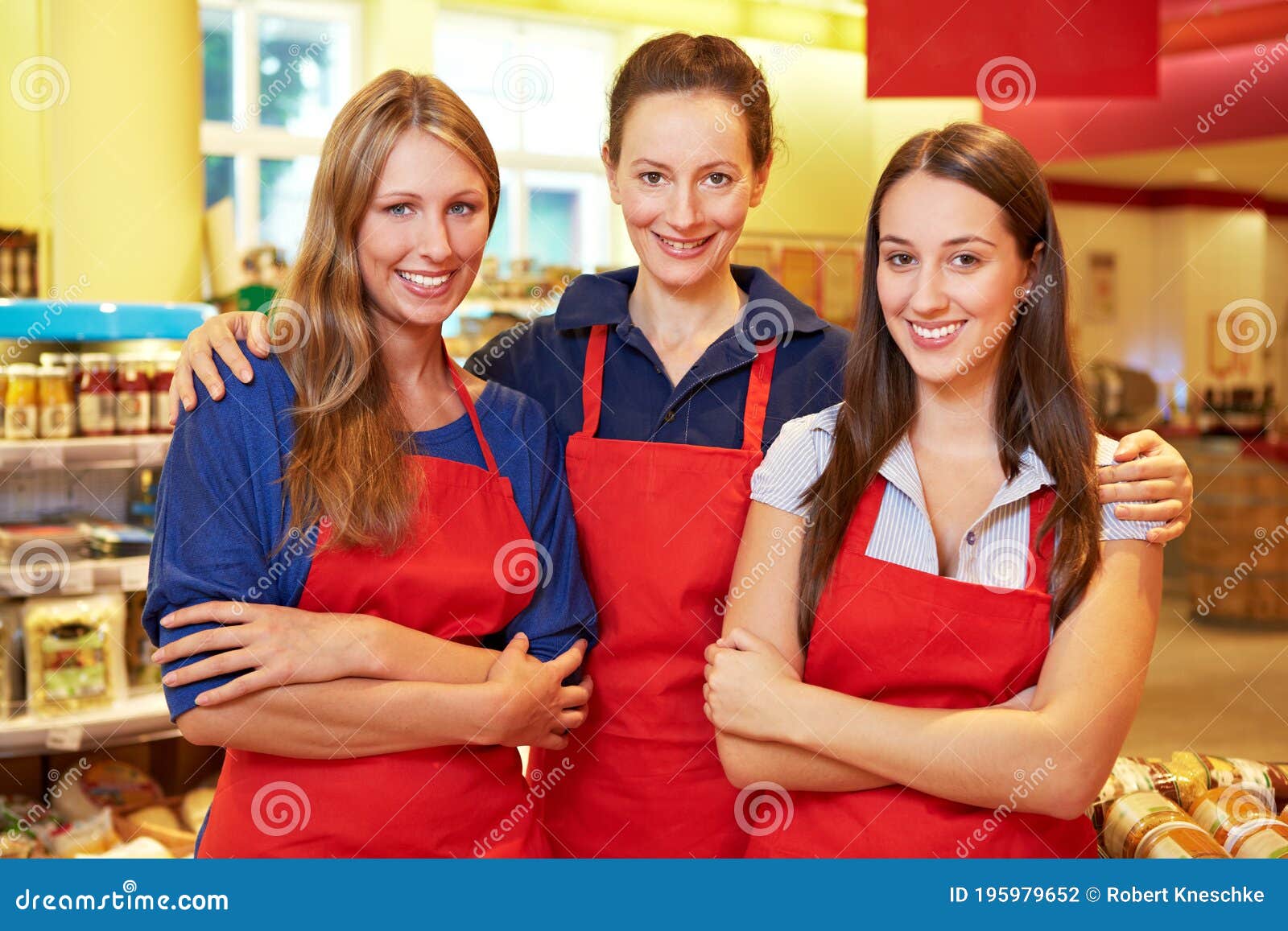 Three Women Work in the Supermarket Stock Photo - Image of chief ...