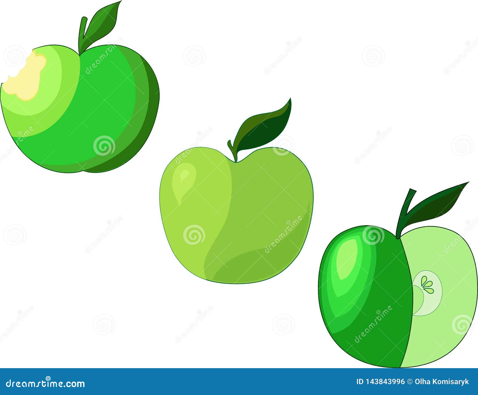 Three Wonderfull Green Apples Stock Illustration - Illustration of ...