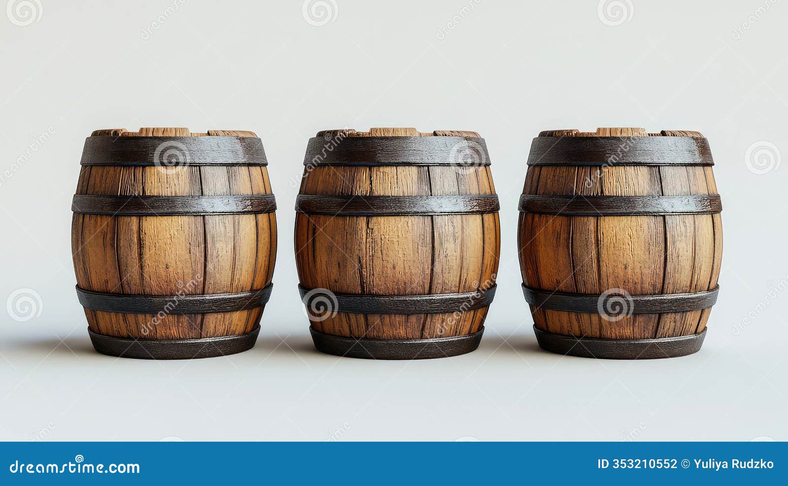 Three Wooden Barrels Isolated on Empty Background: High-Quality ...