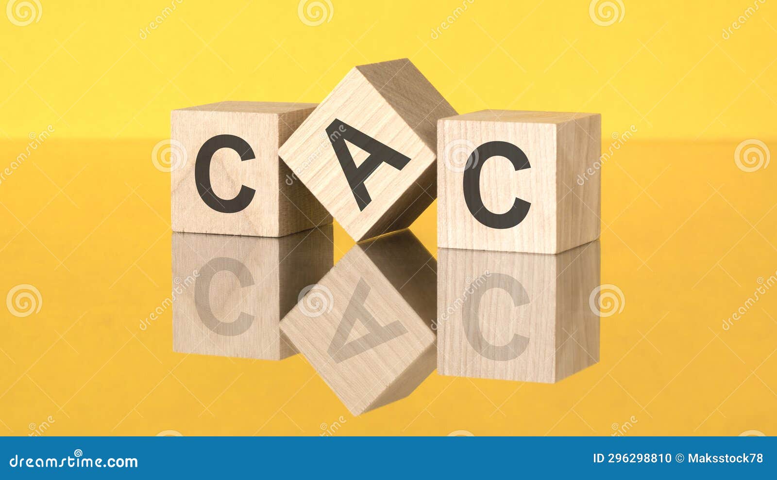 Three Wooden Blocks with Acronym CAC on Yellow Background. Reflection ...