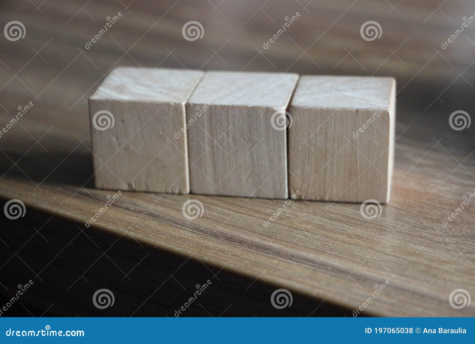 Three Wooden Blocks Front View, on Wooden Table Border. Education ...