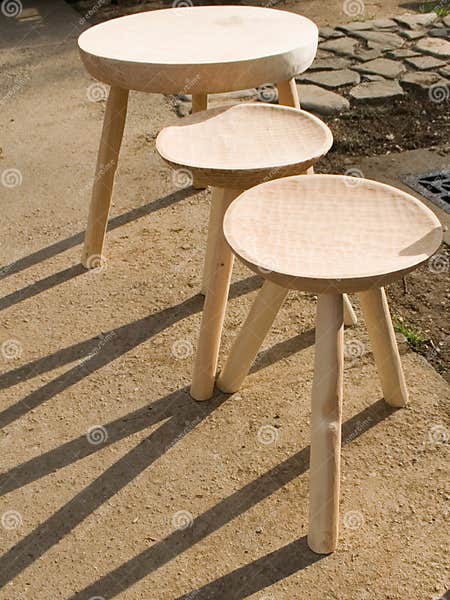 Three Wooden Chair with Three Legs Stock Image - Image of chair ...