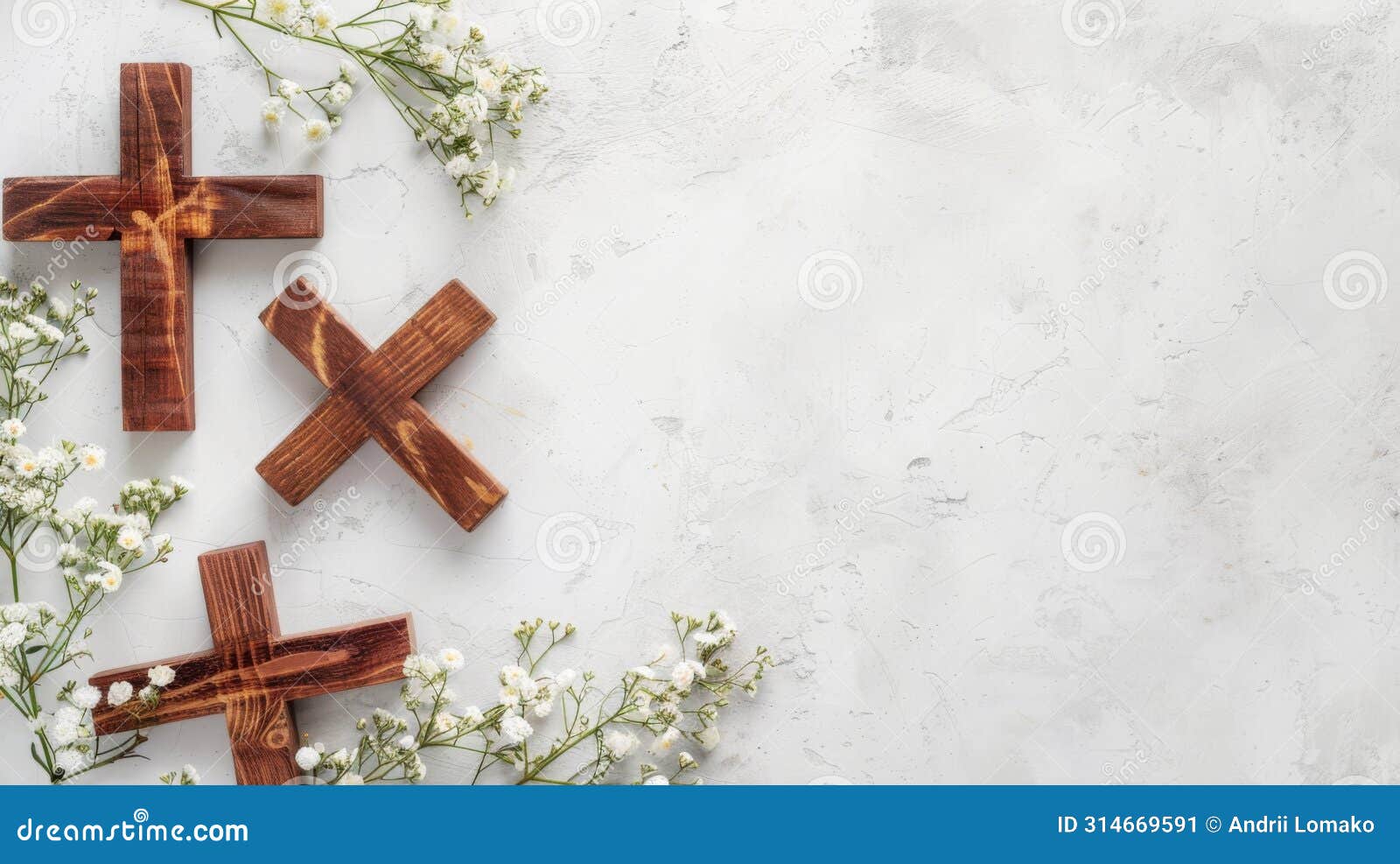 Three Wooden Crosses and Flowers on a White Surface Stock Image - Image ...