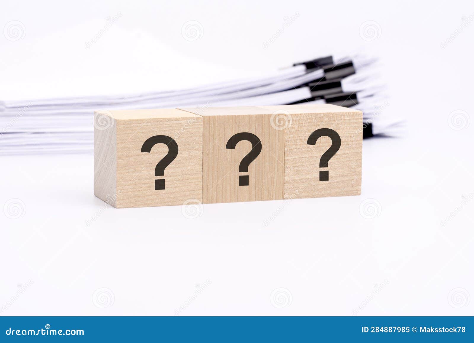 Three Wooden Cube with Question Marks on White Background Stock Image ...