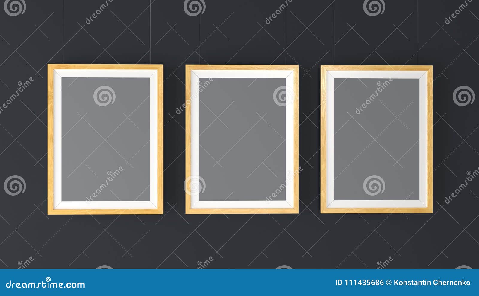 Three Wooden Photo Frames Mockup. High Resolution 3d Render Stock ...