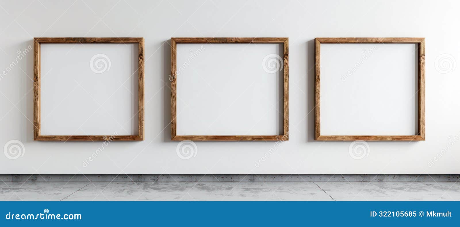Three Empty Wooden Frames on a White Wall Stock Image - Image of blank ...