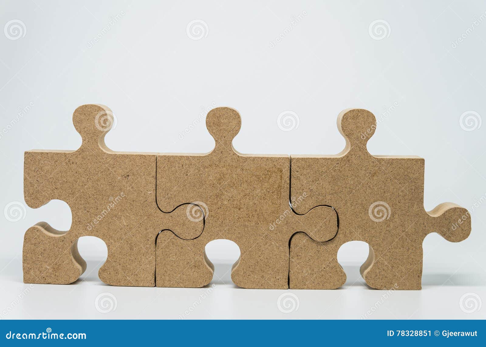 Three Wooden Pieces of Jigsaw Puzzle with White Background and ...