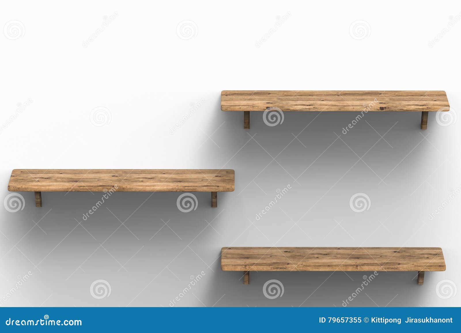 Three Wooden Shelves on Wall Stock Illustration - Illustration of empty ...