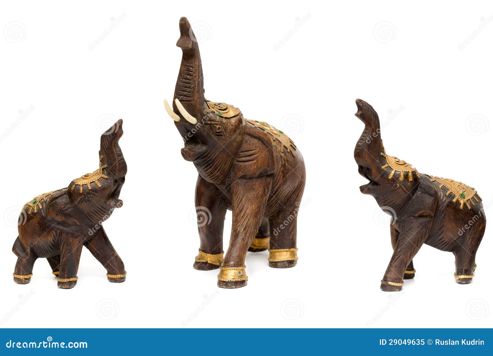 Three Wooden Statues of Elephants Stock Image - Image of isolated ...
