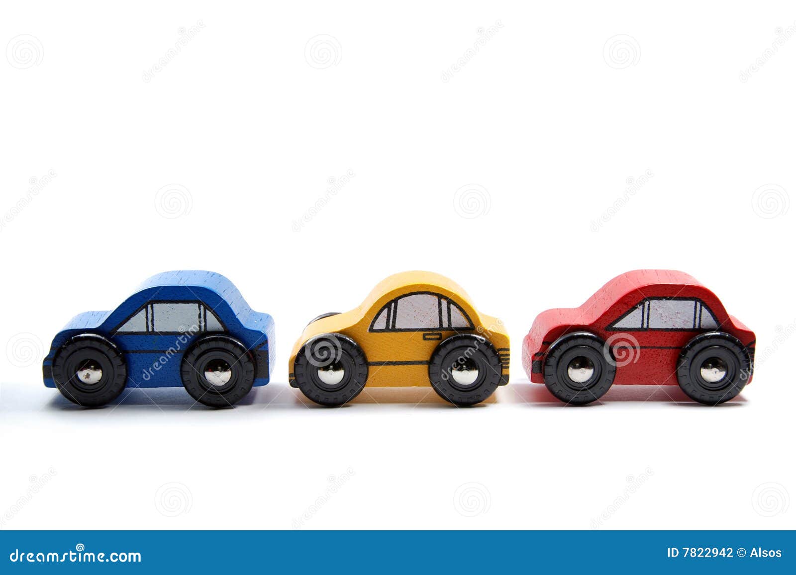 Three Wooden Toy Cars in a Row Stock Photo - Image of isolated, games ...