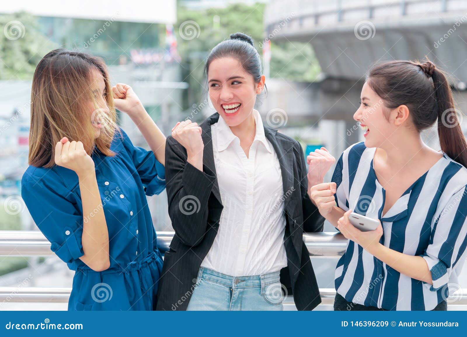 Three Worker Team Friend Celebrating Outdoor Stock Image - Image of ...