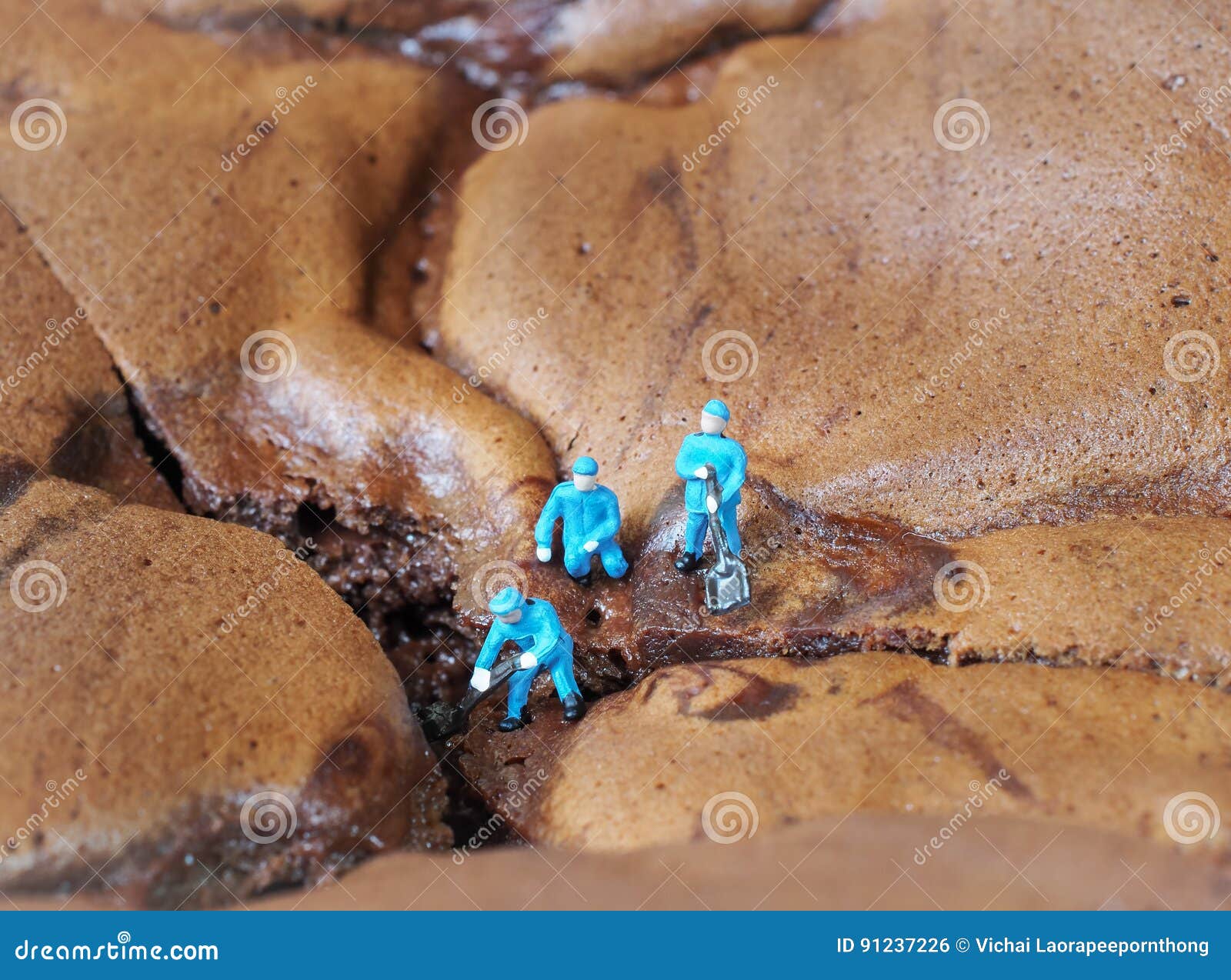 Three Workers are Digging into the Chocolate Cake. Stock Photo - Image ...