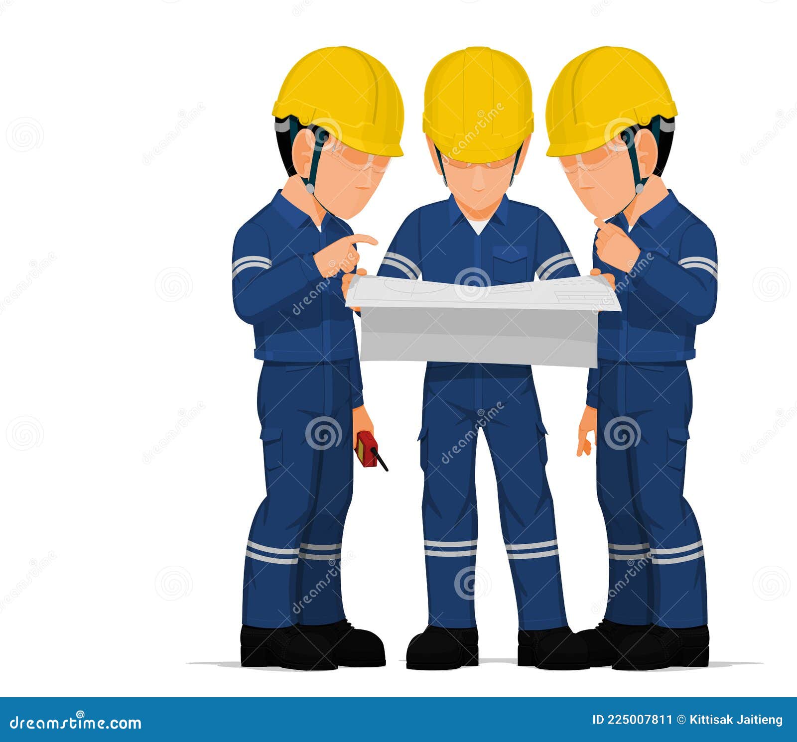 Three Workers are Discussing about Engineering Drawing Stock Vector ...