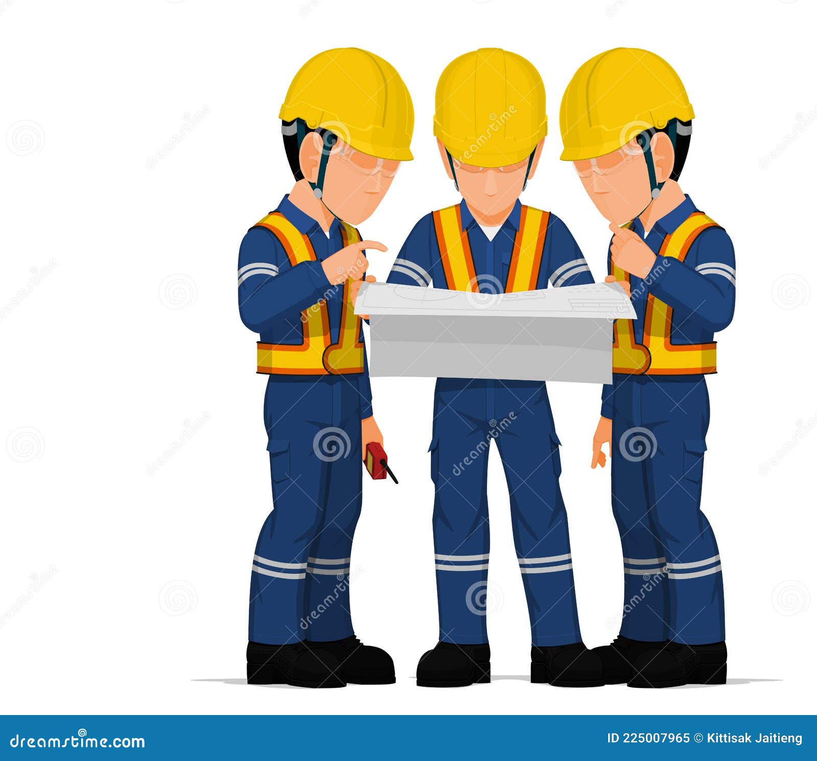 Three Workers are Discussing about Engineering Drawing Stock Vector ...