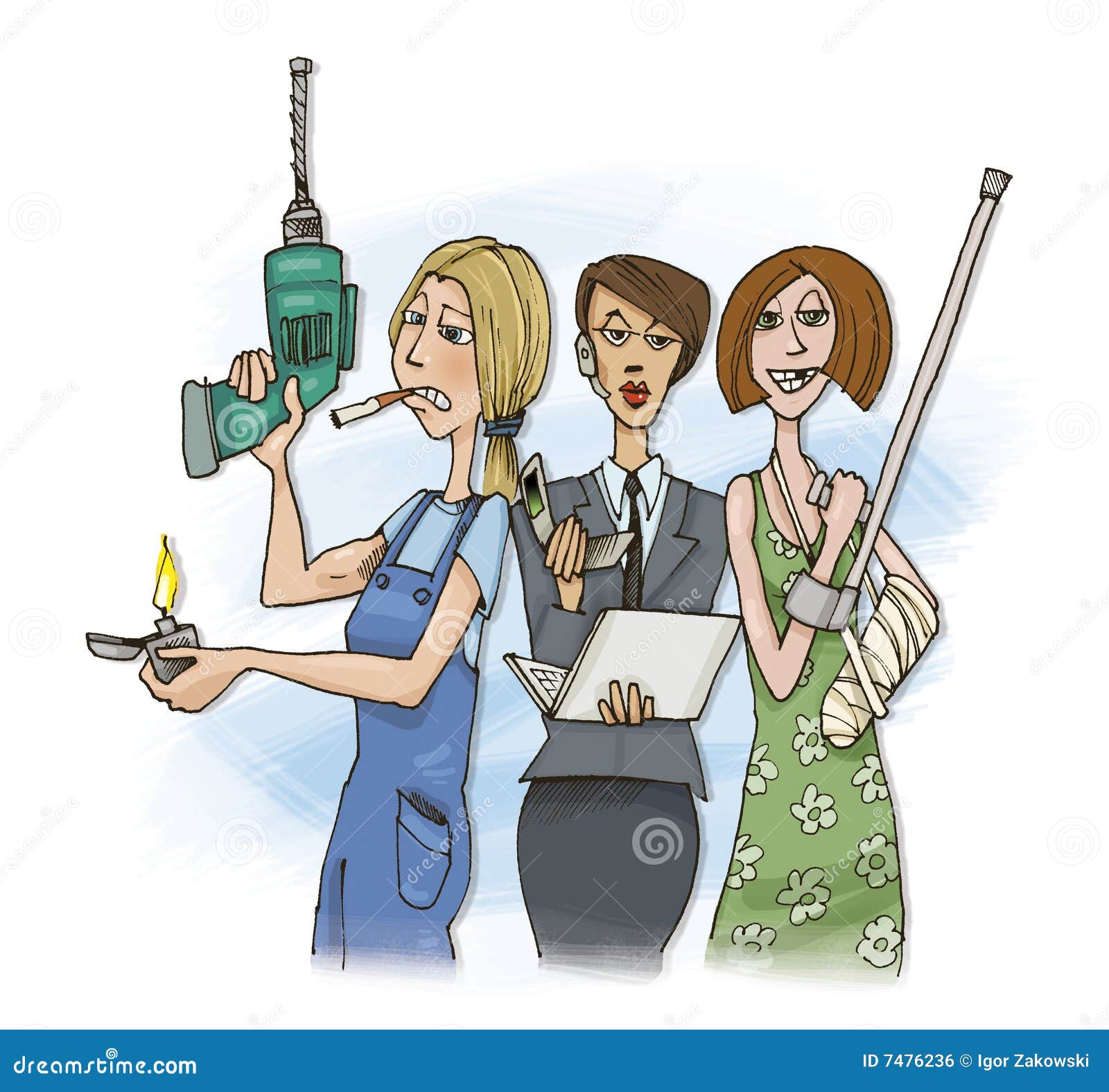Three workers women stock illustration. Illustration of drawing - 7476236