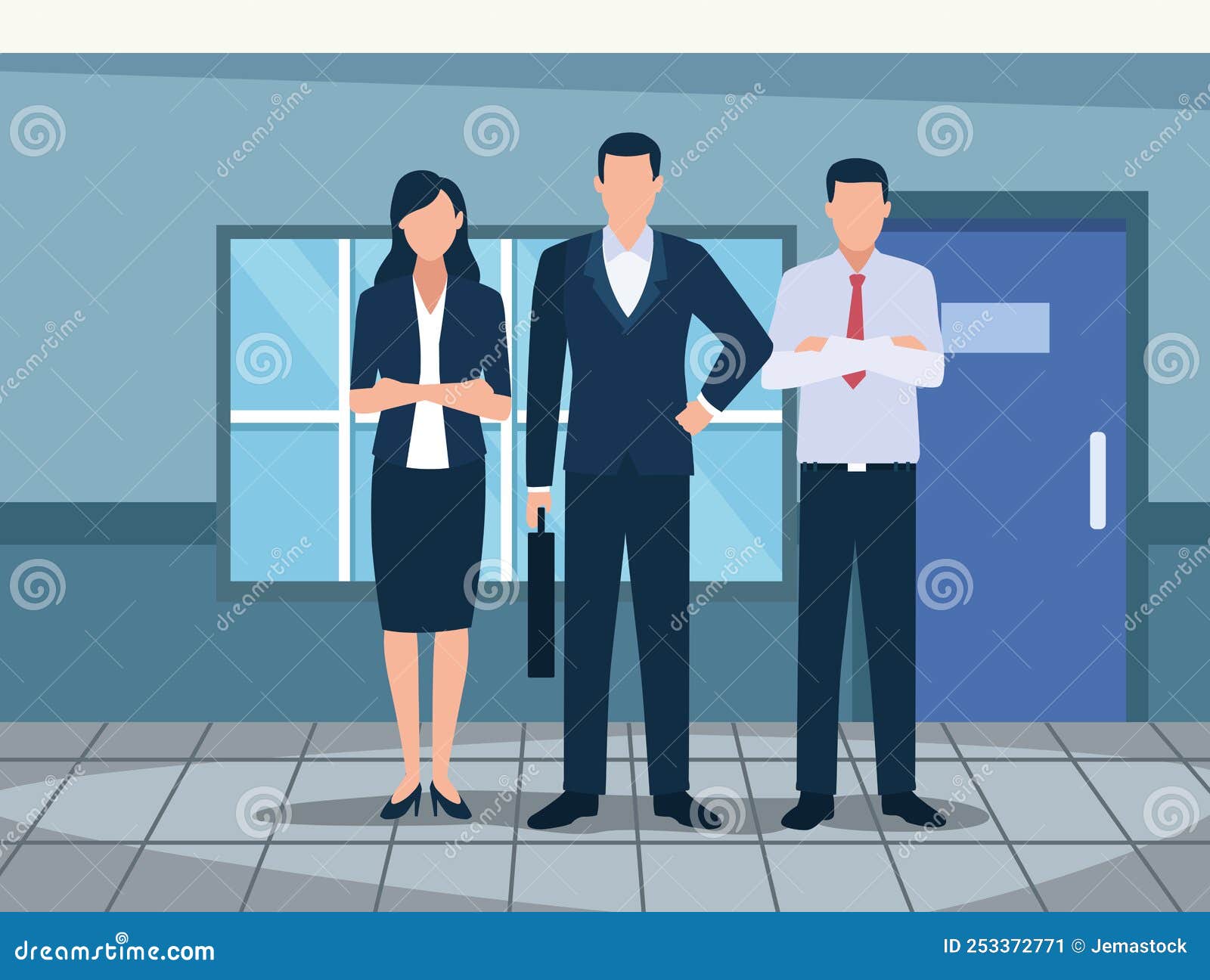 Three Workers in the Workplace Stock Vector - Illustration of bosses ...