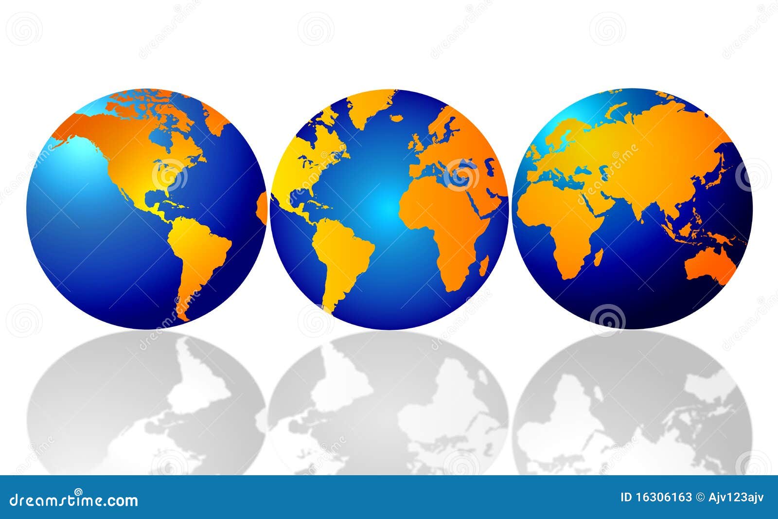 Three World Globes of the Earth Stock Illustration - Illustration of ...
