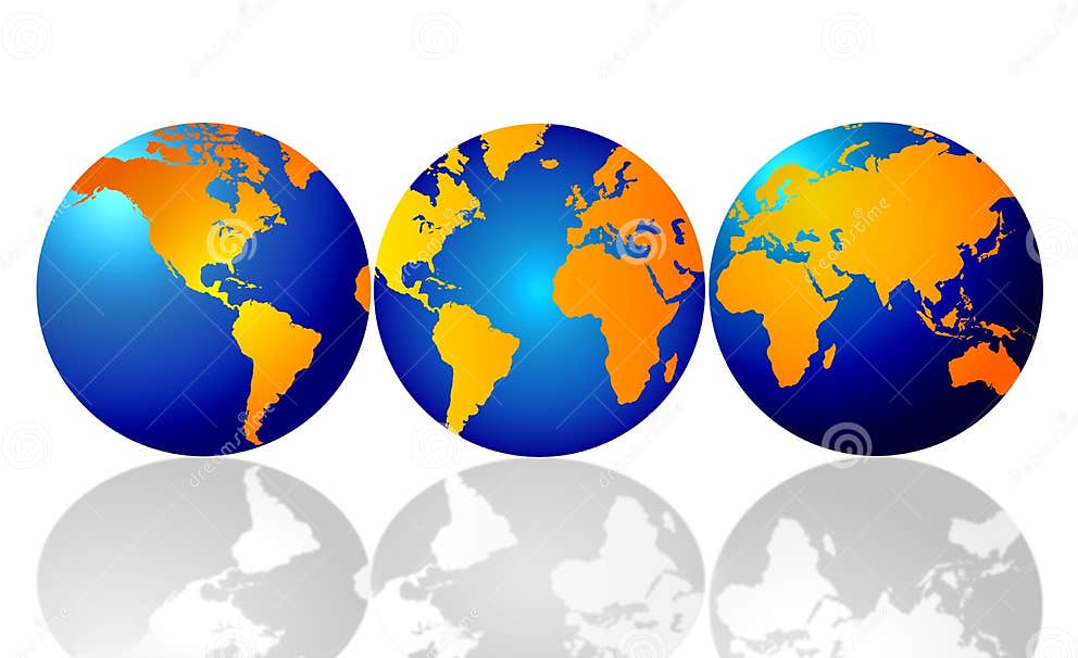 Three World Globes of the Earth Stock Illustration - Illustration of ...