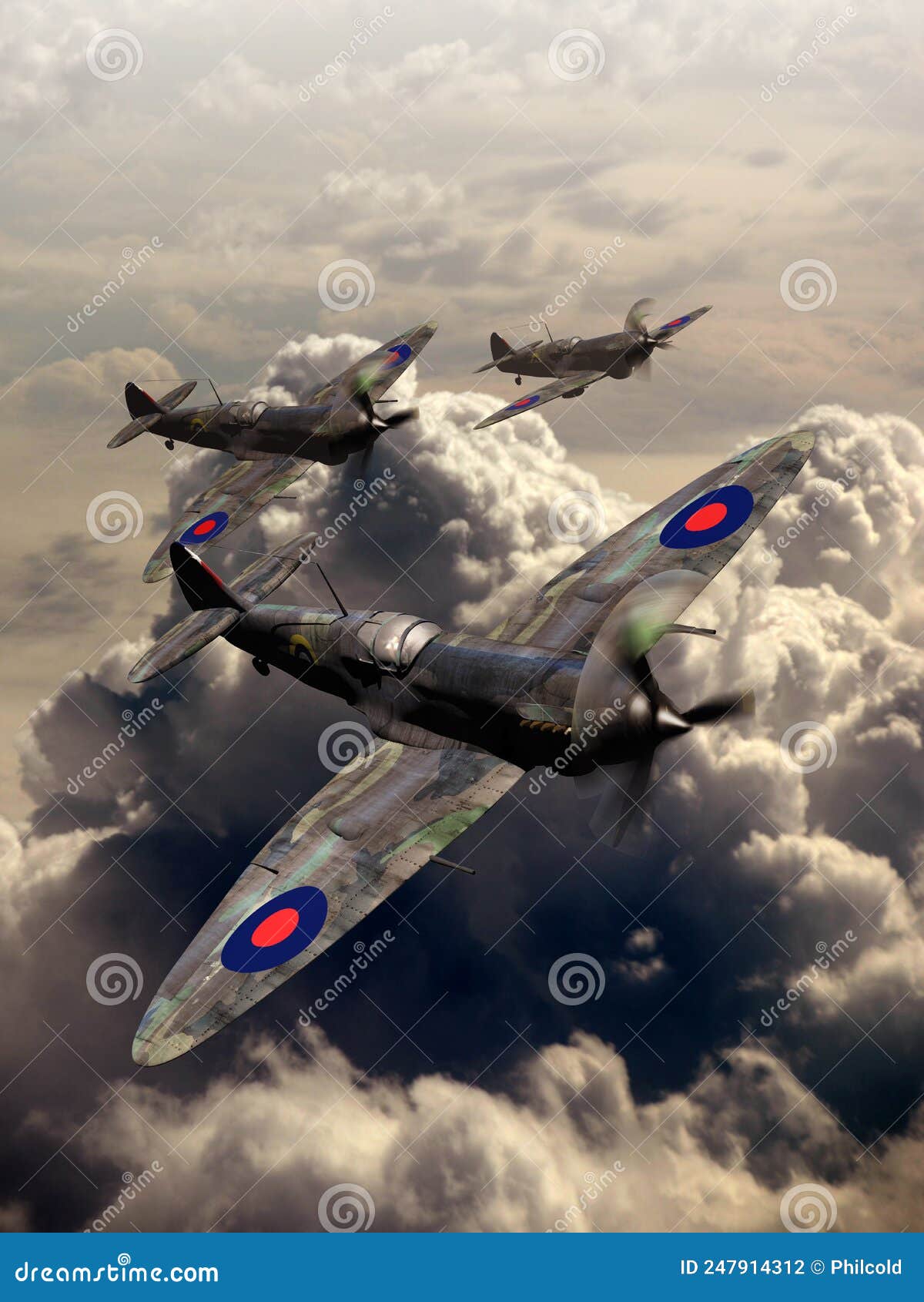 Three World War II British Spitfire Stock Illustration - Illustration ...
