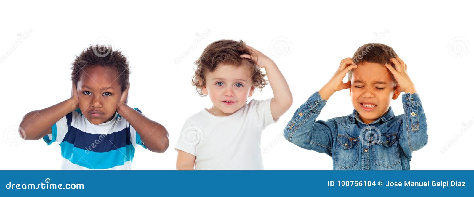 Three Worried Children Together Stock Photo - Image of ethnic, headache ...