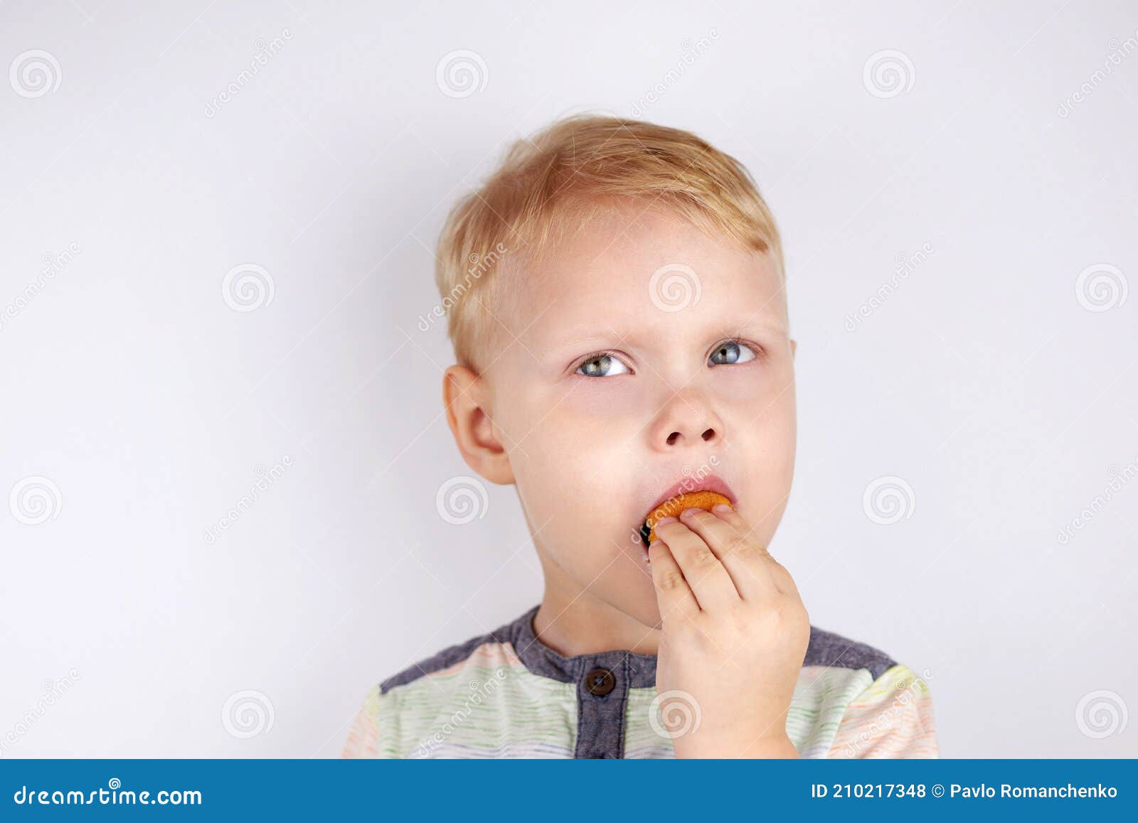 Three-year-old Boy Eats a Pie on a White Background Stock Photo - Image ...