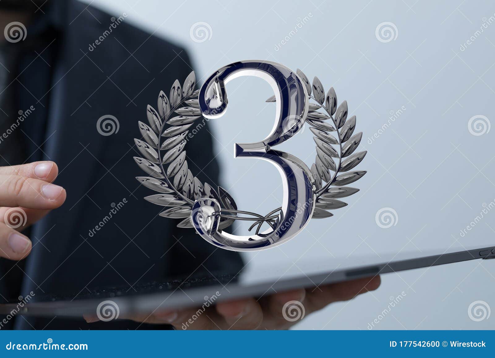 A Three or 3 Years Award Digital Number Award Anniversary 3d Stock ...