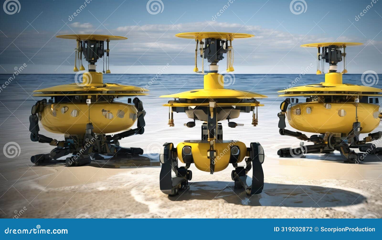 Amphibious Robots on Sandy Beach Stock Photo - Image of environment ...