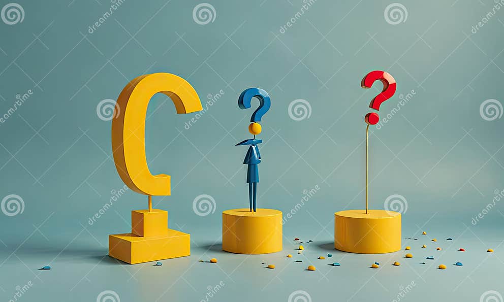 Three Yellow and Blue Question Marks are Standing on Three Yellow and ...