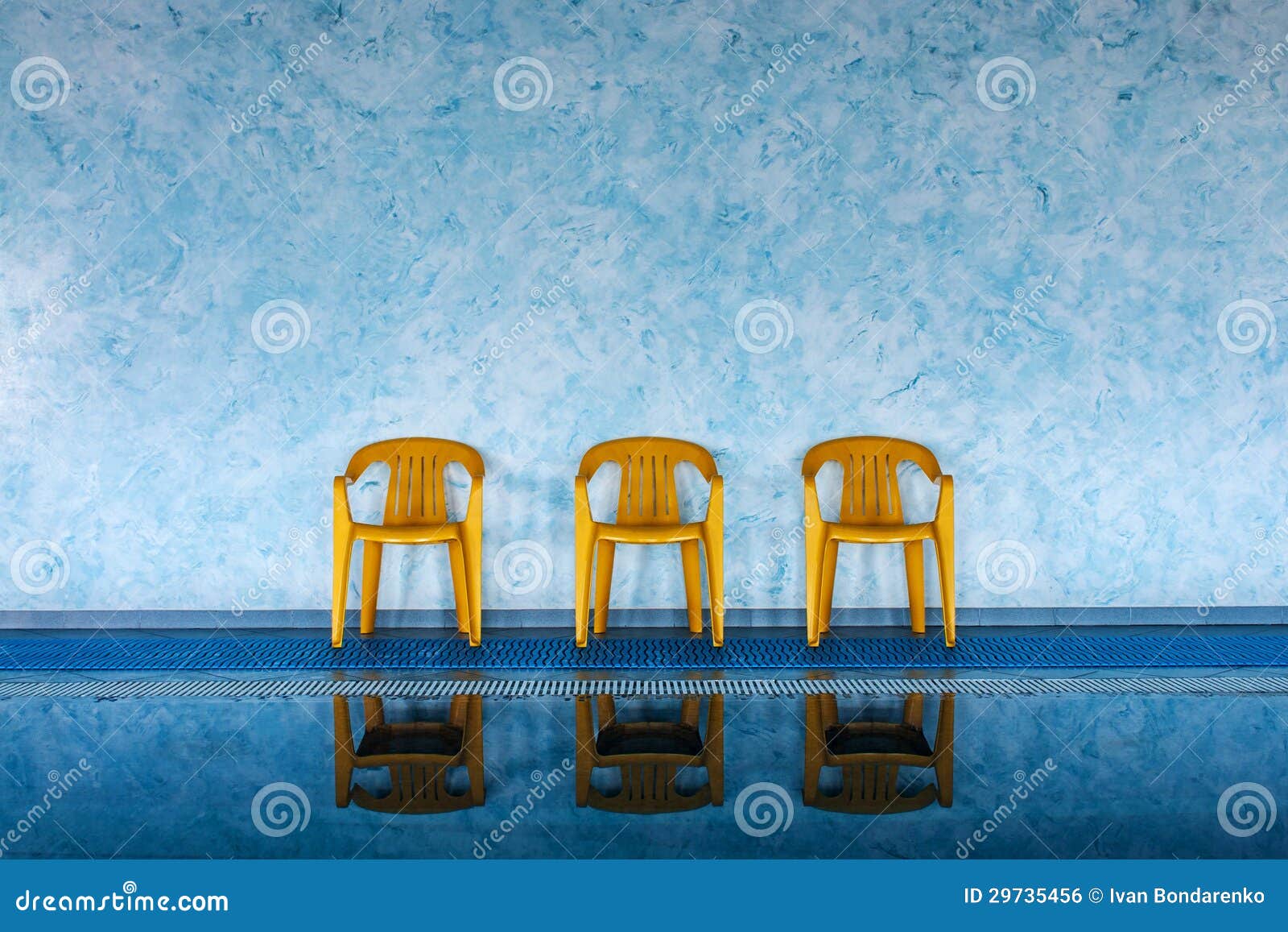 Three Yellow Chairs at Swimming Pool Stock Photo - Image of health ...