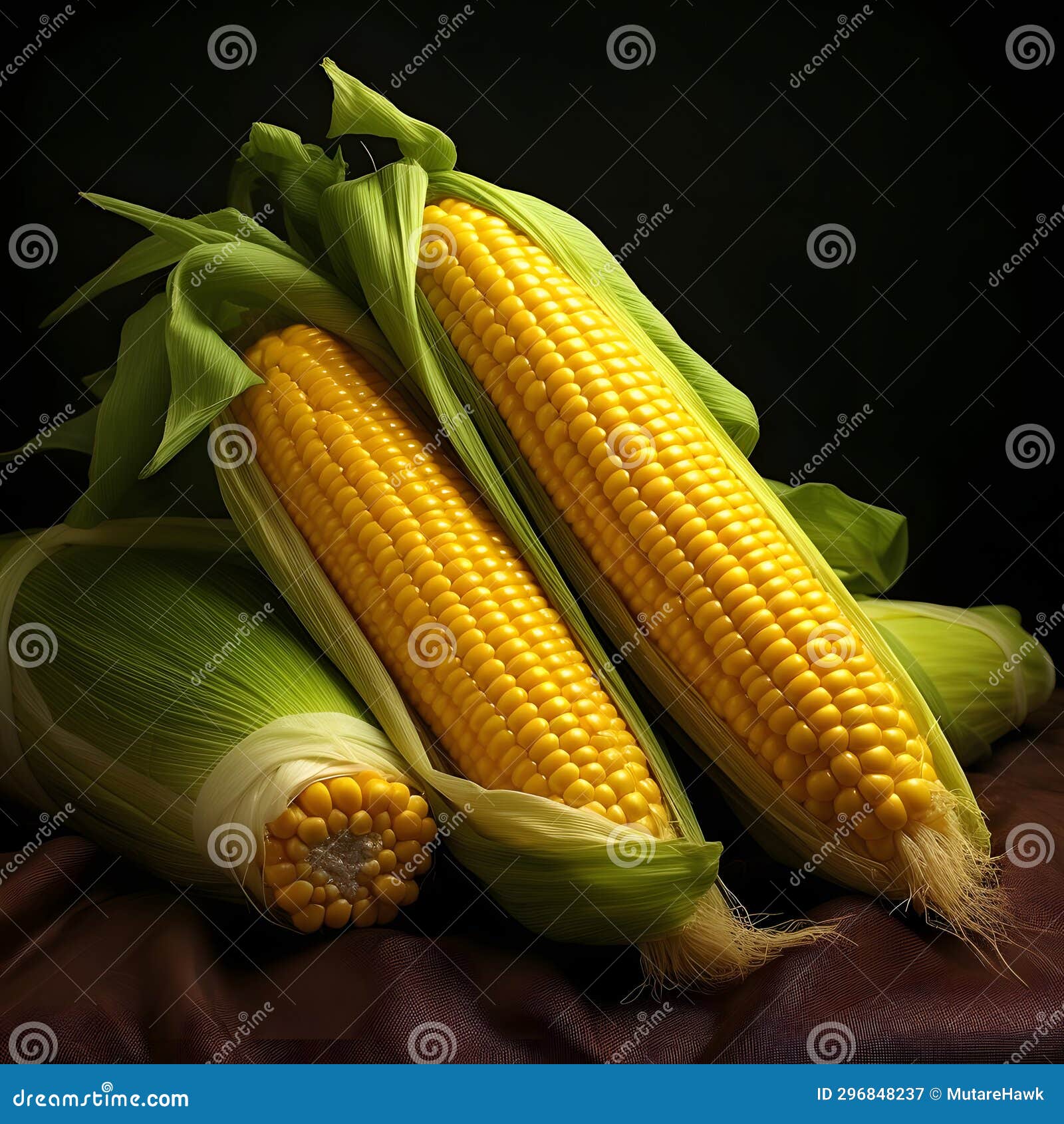 Three Yellow Corn Cobs on a Dark Background. Corn As a Dish of ...