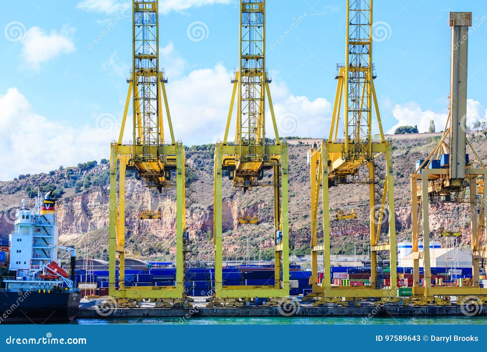 Three Yellow Cranes at Freight Dock Editorial Stock Photo - Image of ...