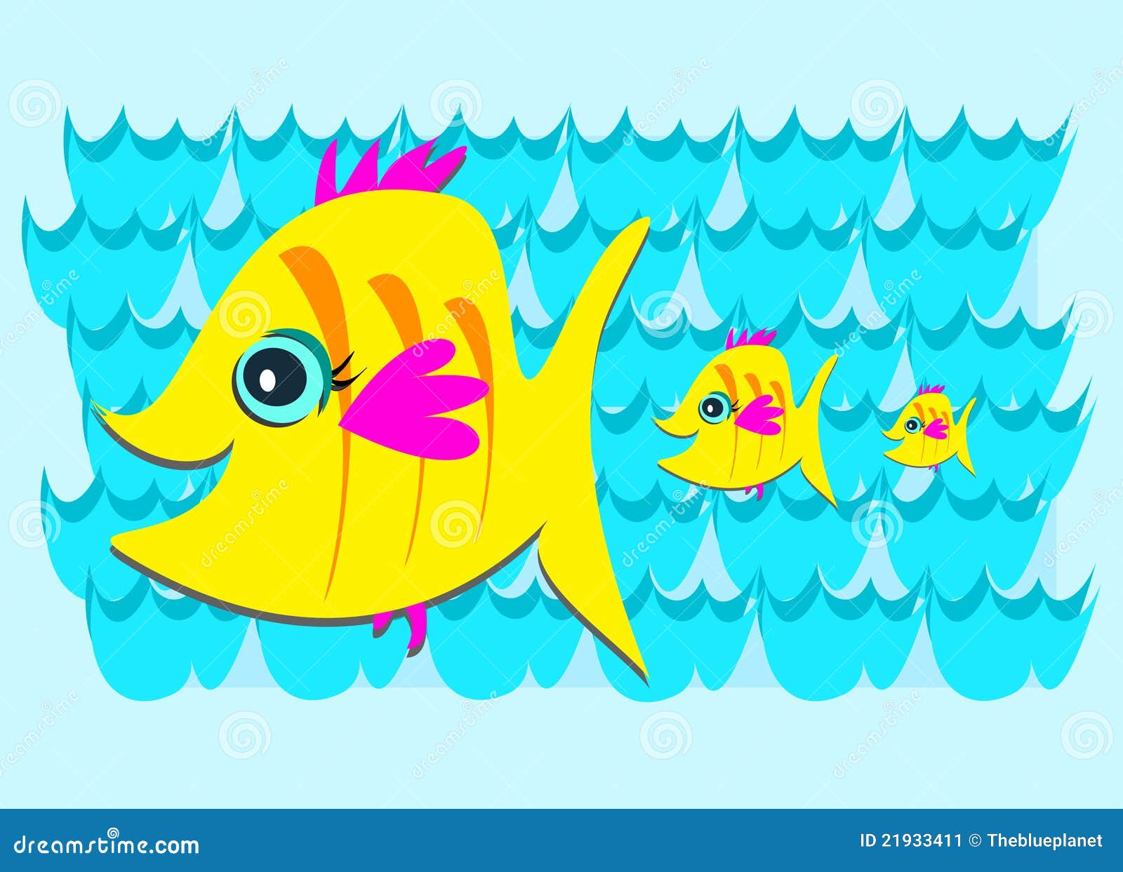 Three Yellow Fish in the Sea Stock Vector - Illustration of whimsical ...