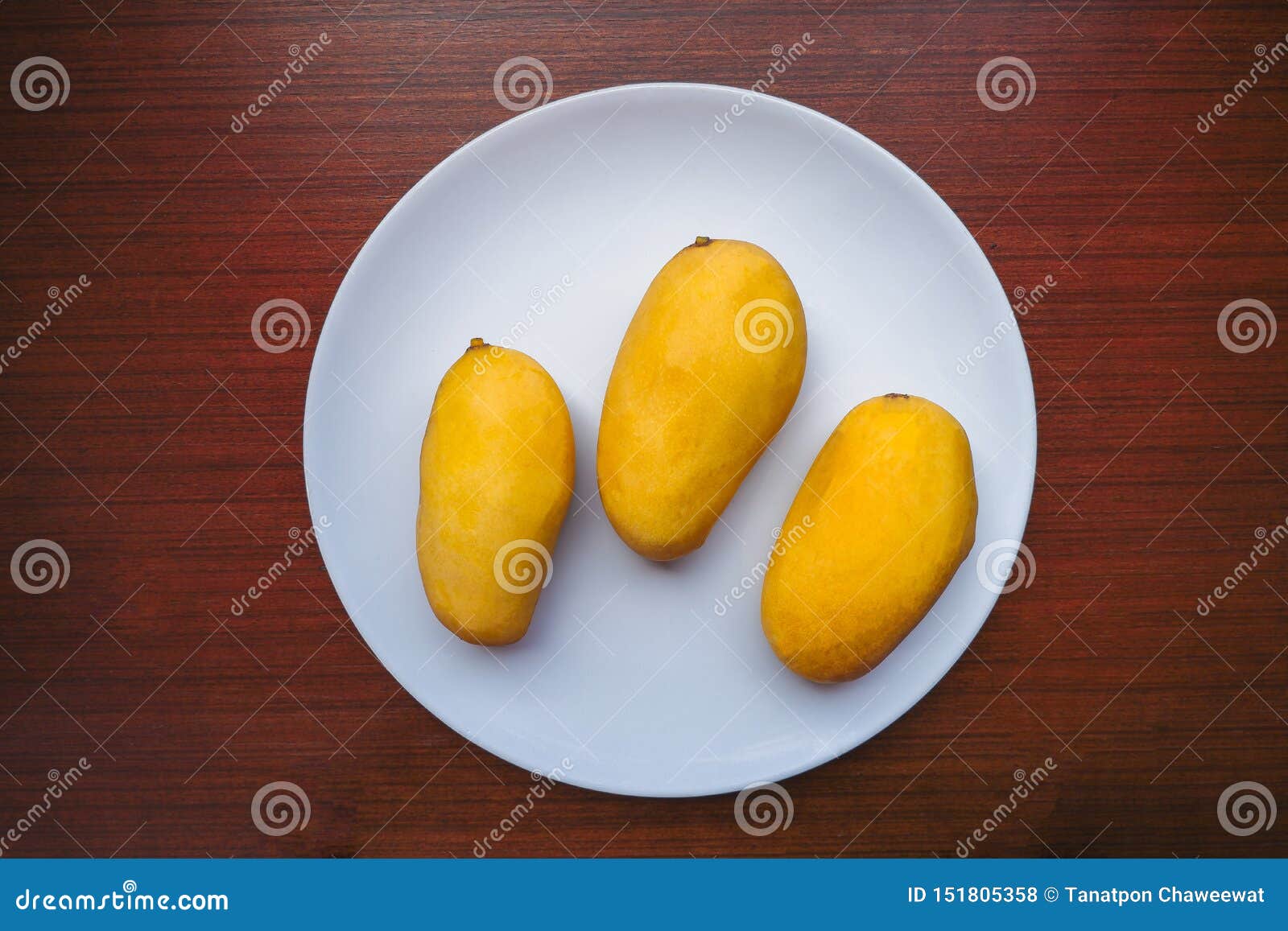 Three Yellow Mango that Served on the Plate Stock Photo - Image of ...
