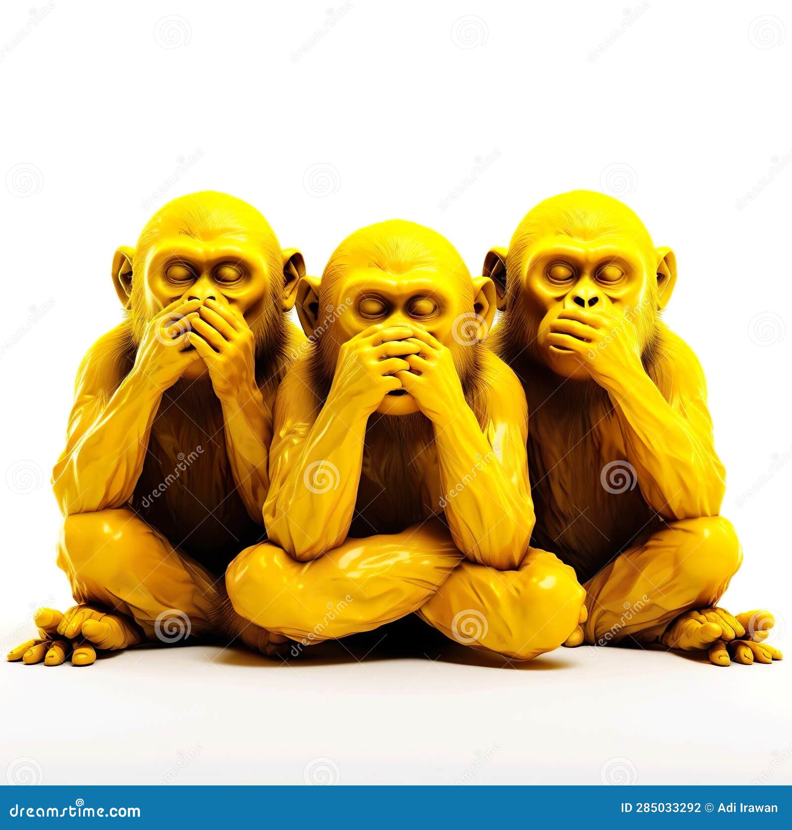 Three Yellow Monkeys with Their Mouths Closed with Hand Illustration 3d ...
