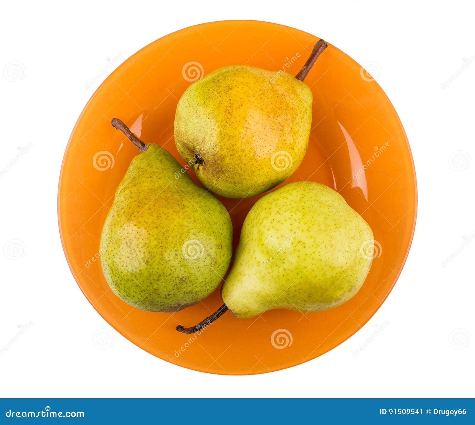 Three Yellow Pears in Orange Plate Isolated on White Stock Image ...