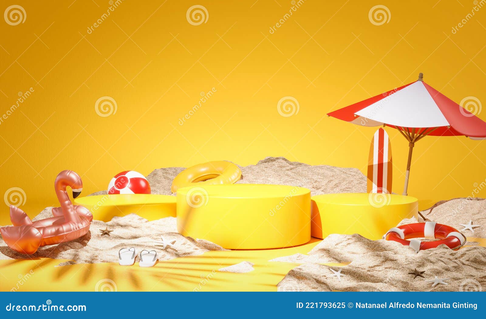 Three Yellow Podium Product Display Summer Concept Sand 3D Rendering ...