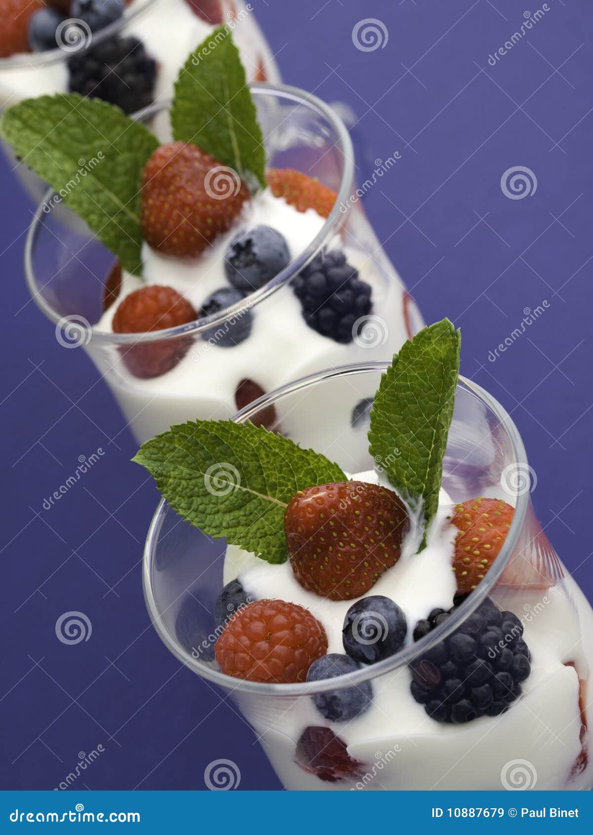 Three yogurt on blue stock image. Image of dairy, meal - 10887679