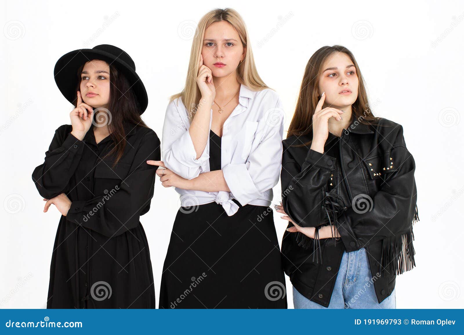 Three Young Beautiful Girls are Thinking about Solving the Problem ...